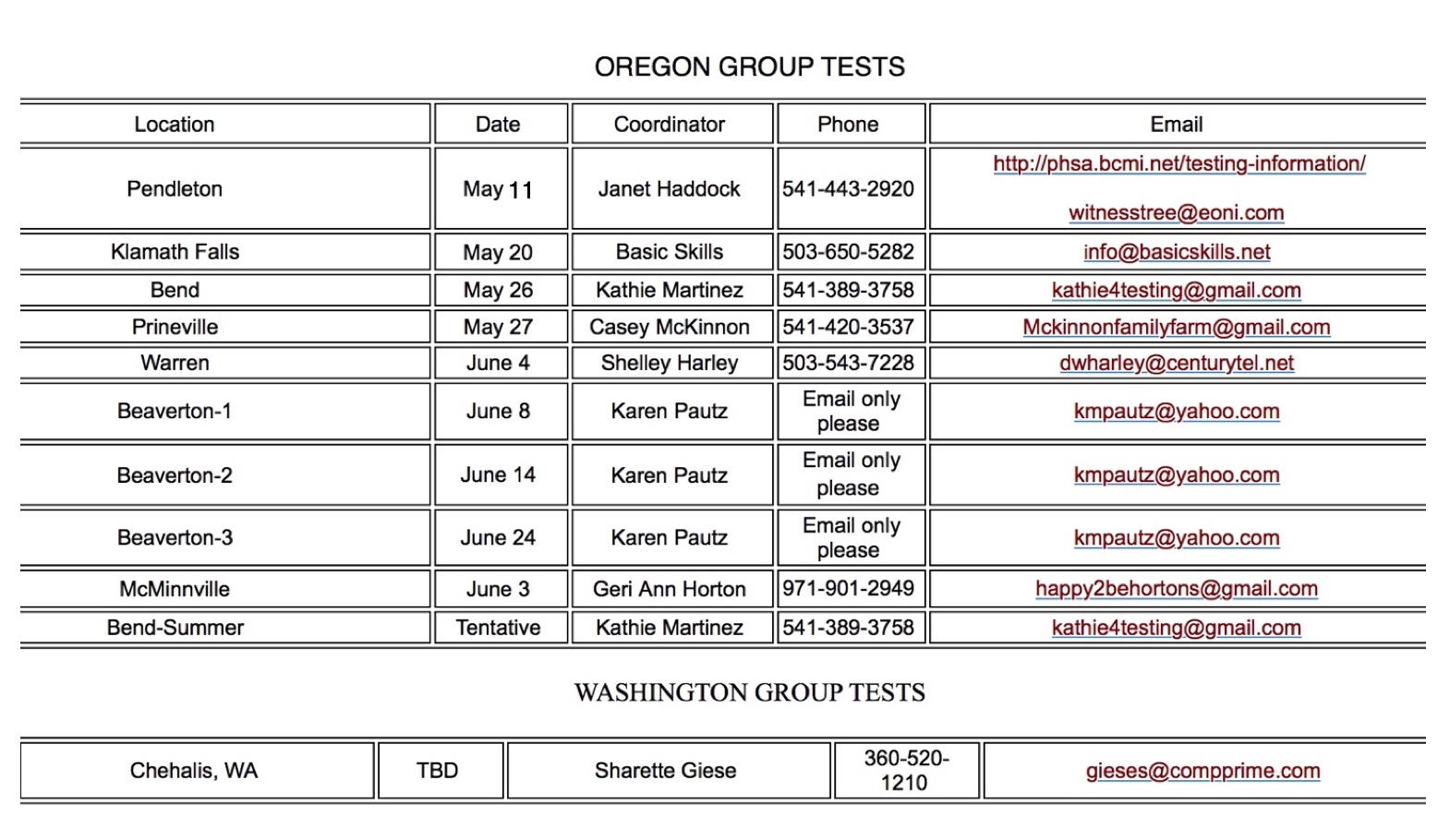 On-site Group Testing Opportunities – Basic Skills